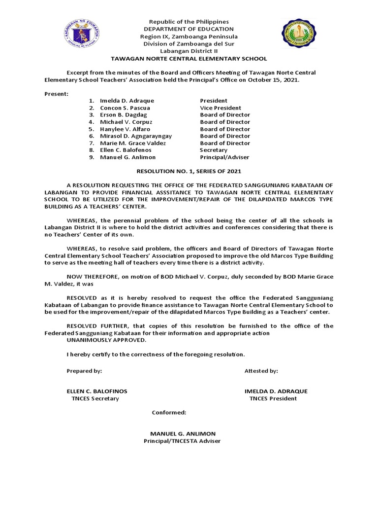 School Resolution 2021 | PDF | Philippines | Government