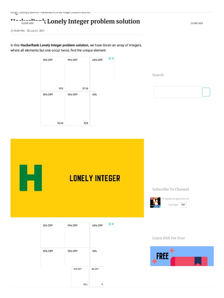 HackerRank Lonely Integer Problem Solution | PDF | Programming ... HackerRank Lonely Integer Problem Solution | PDF | Programming ...