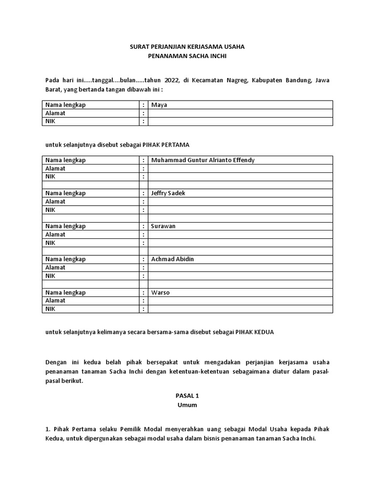 Surat Perjanjian Kerjasama Usaha Perkebunan Pdf