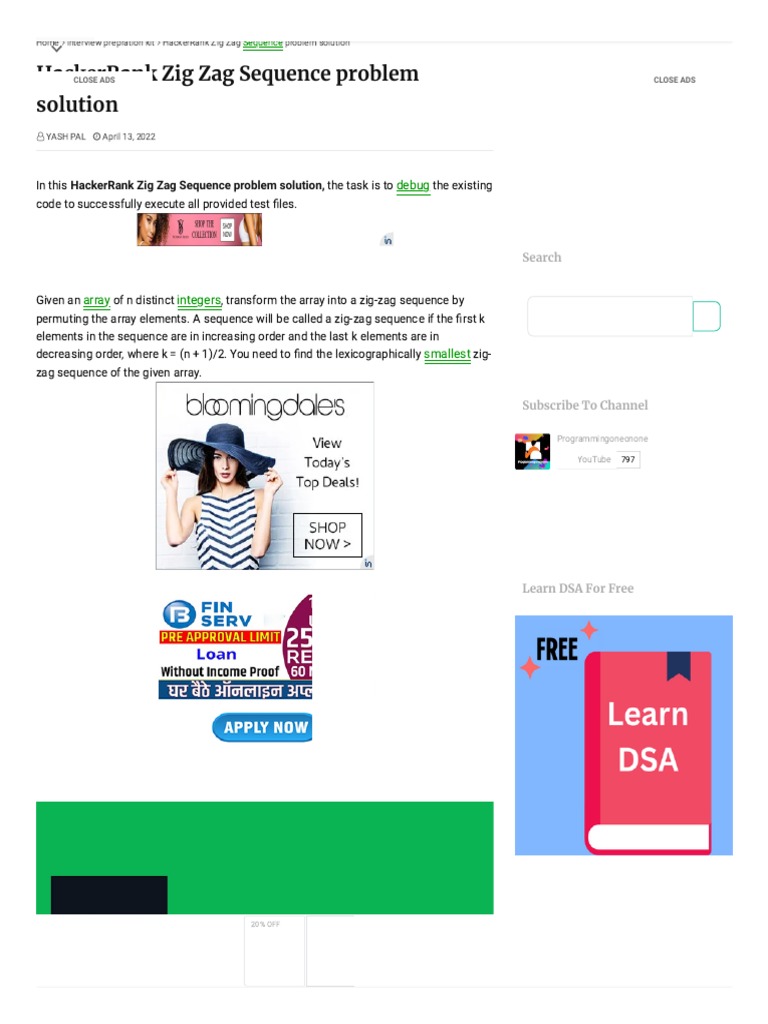 HackerRank Zig Zag Sequence Problem Solution | PDF | Sequence | Computer Science