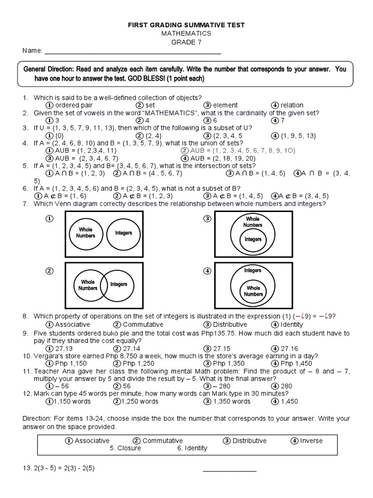 Math 7 | PDF | Elementary Mathematics | Algebra