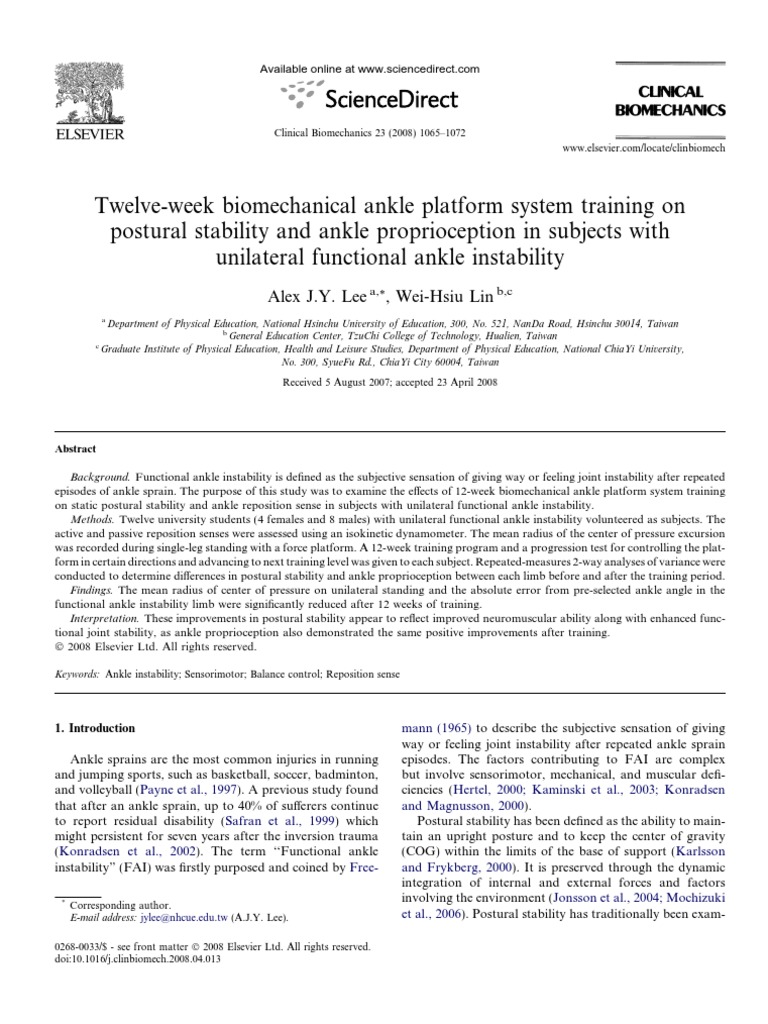 Twelve-Week Biomechanical Ankle Platform System Training On Postural ...