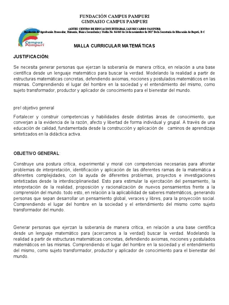 Malla Curricular Matematicas | PDF | Matemáticas | Educación primaria