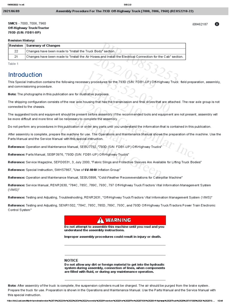 Assembly Procedure For The 793D Off-Highway Truck (7000, 7006, 7960 ...