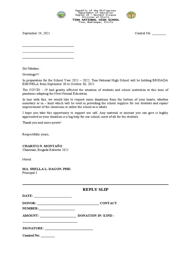 Brigada Eskwela Solicitation and Invitation Letter | PDF