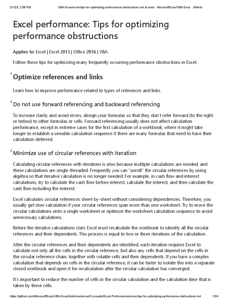 VBA-Docs - Excel-Tips-For-Optimizing-Performance-Obstructions - MD at Main MicrosoftDocs - VBA ...