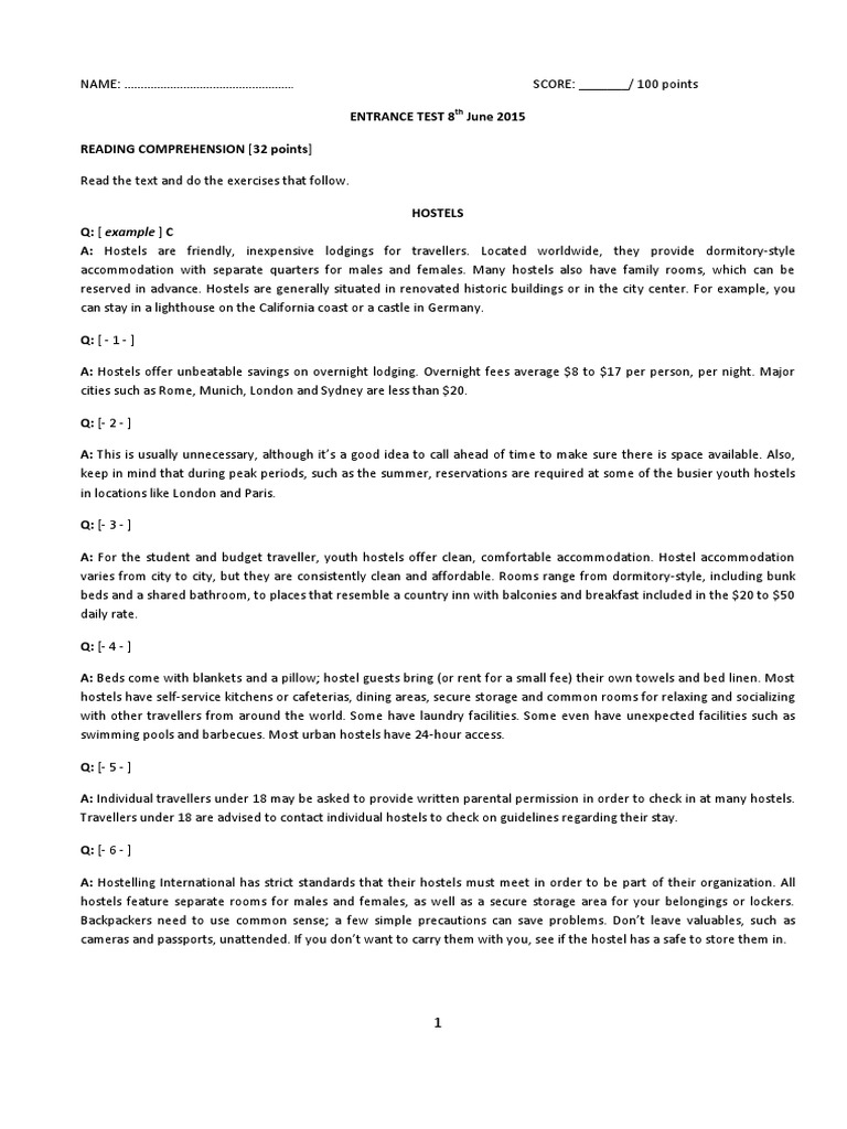 Ib Entrance Exam Sample