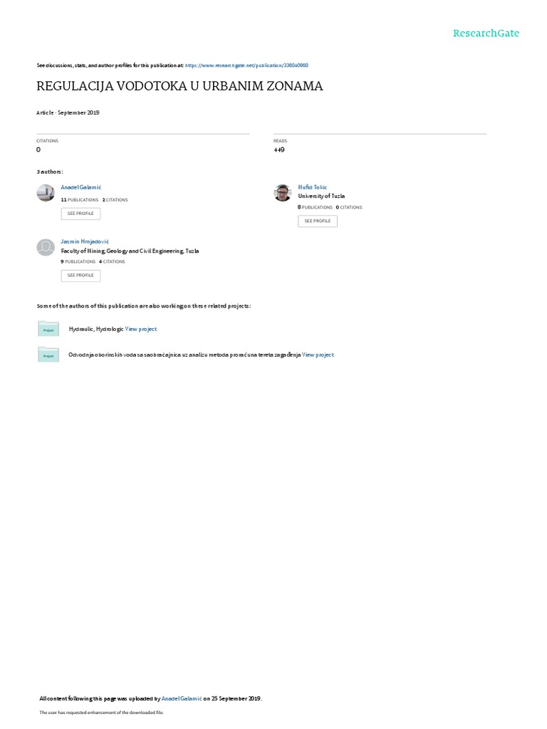 Regulacija Vodotoka U Urbanim Zonama: September 2019 | PDF