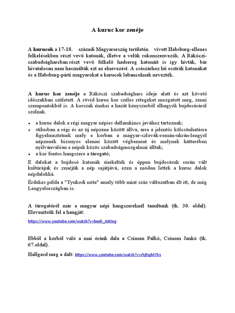A Kuruc Kor Zenéje | PDF