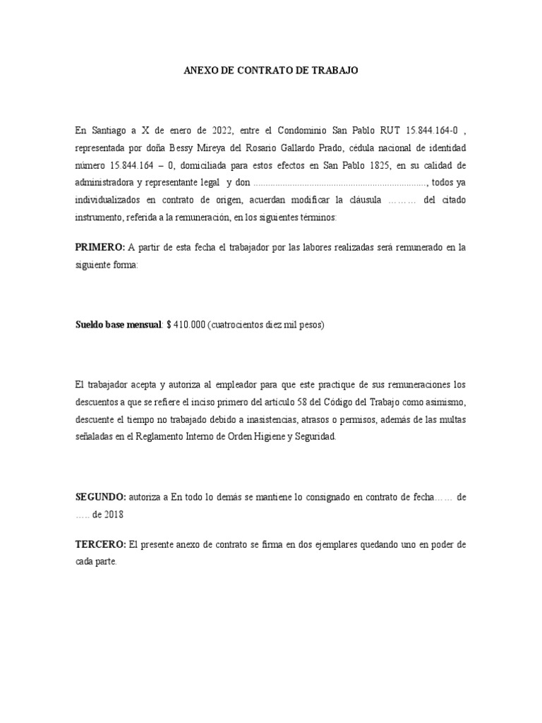 Anexo de Contrato de Trabajo | PDF Anexo de Contrato de Trabajo | PDF