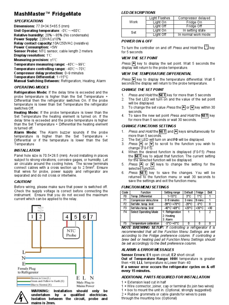 Fridge Mate MKIIColour | PDF | Switch | Refrigerator