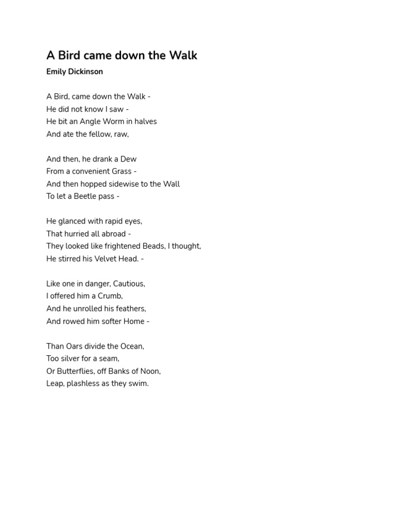 A Bird Came Down The Walk - Emily Dickinson | PDF | Mind | Faith