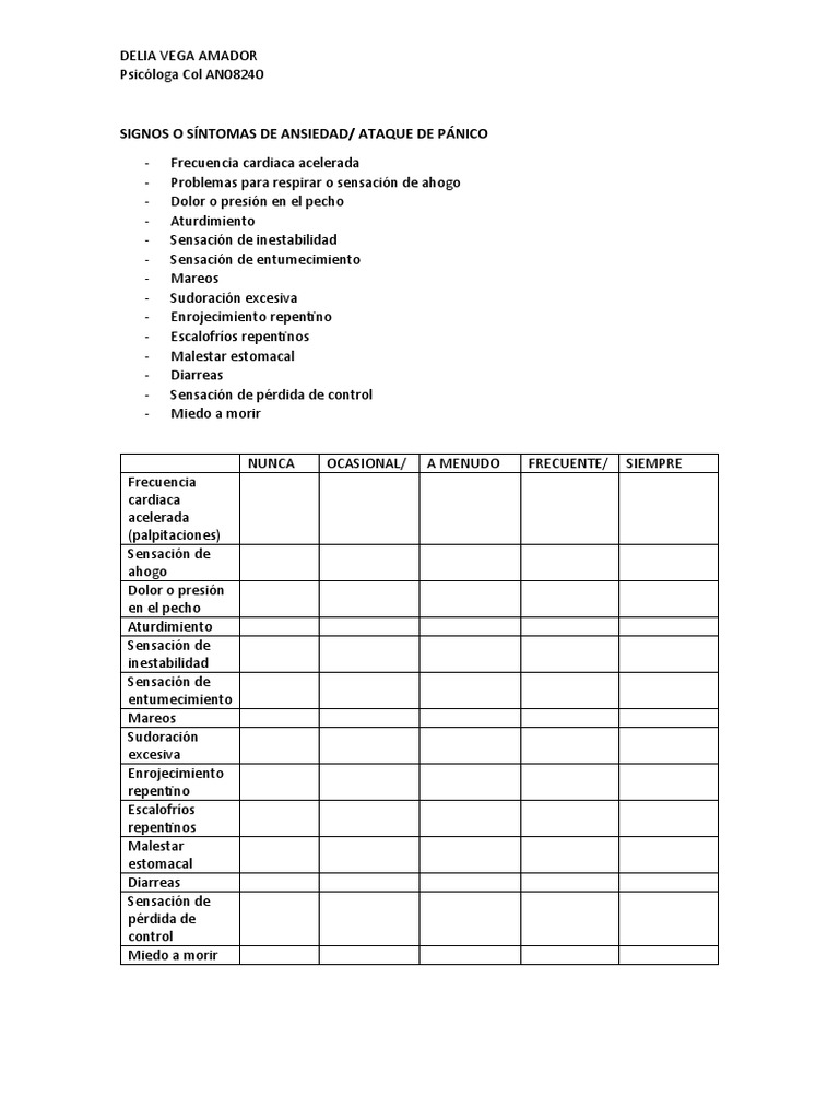 Signos o Síntomas de Ansiedad | PDF