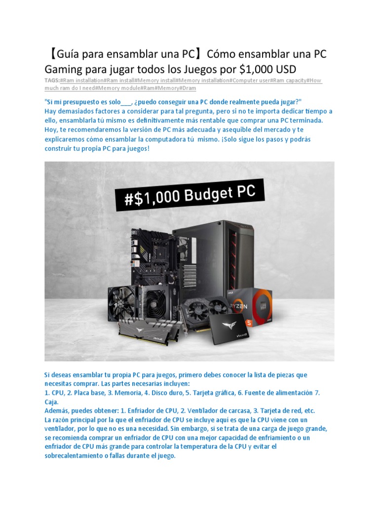 Guía Para Ensamblar Una PC | PDF | Unidad de estado sólido | Unidad Central de procesamiento