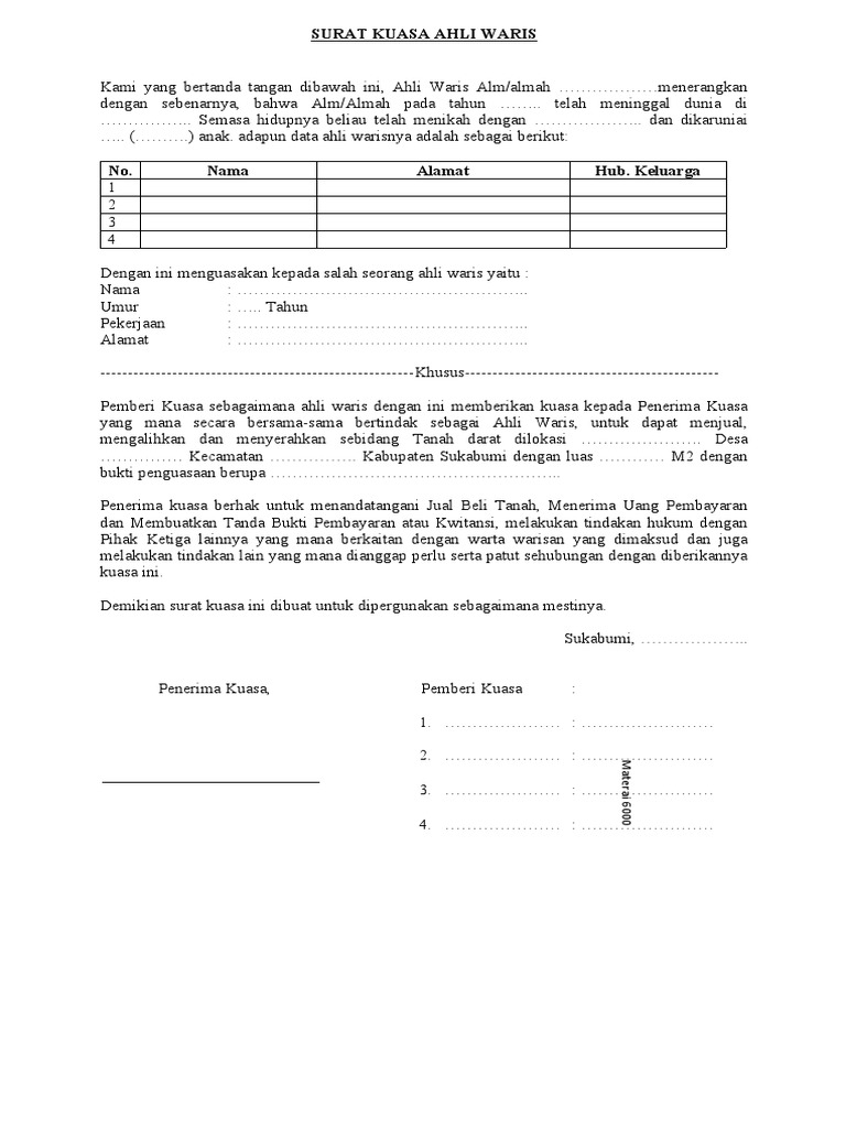 Surat Kuasa Waris | PDF