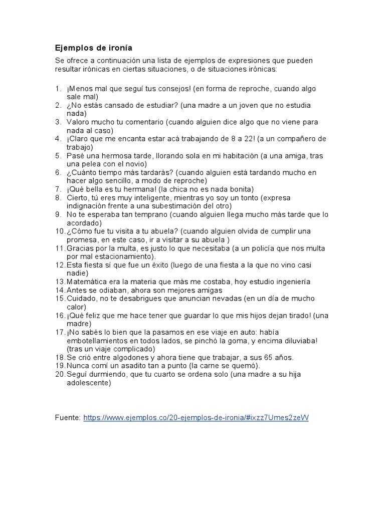 Ejemplos de Ironía | PDF | Ironía