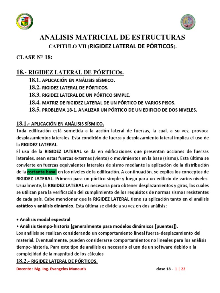 Clase 18-01 | Descargar gratis PDF | Rigidez | Matriz (Matemáticas)