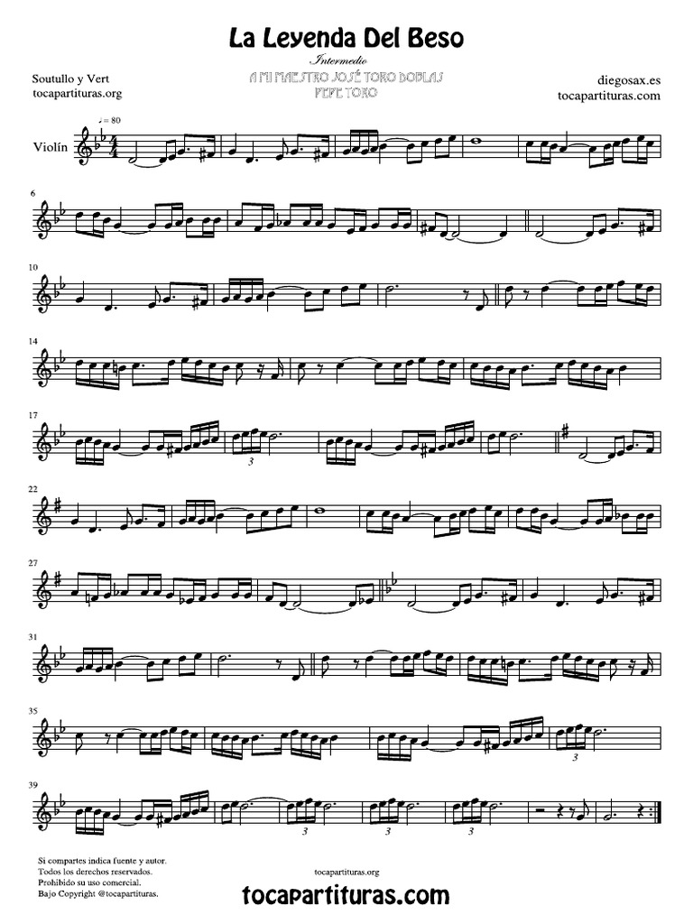 La Leyenda Del Beso Partitura de Violin | PDF