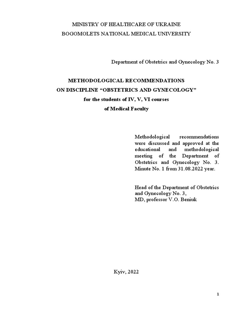Methodological Recommendations on the Discipline of "Obstetrics and ...