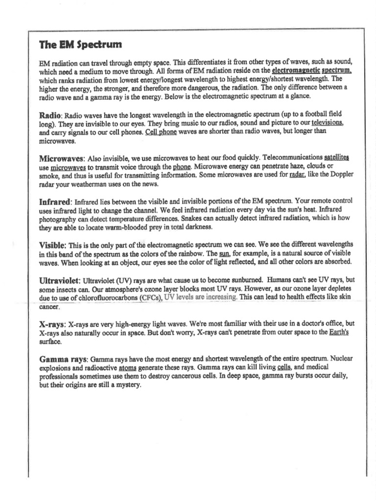 EM Spectrum Worksheets | PDF