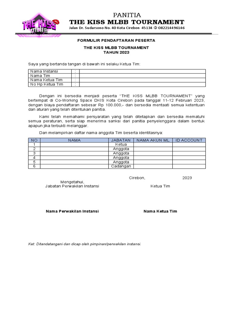 Formulir THE KISS MLBB | PDF
