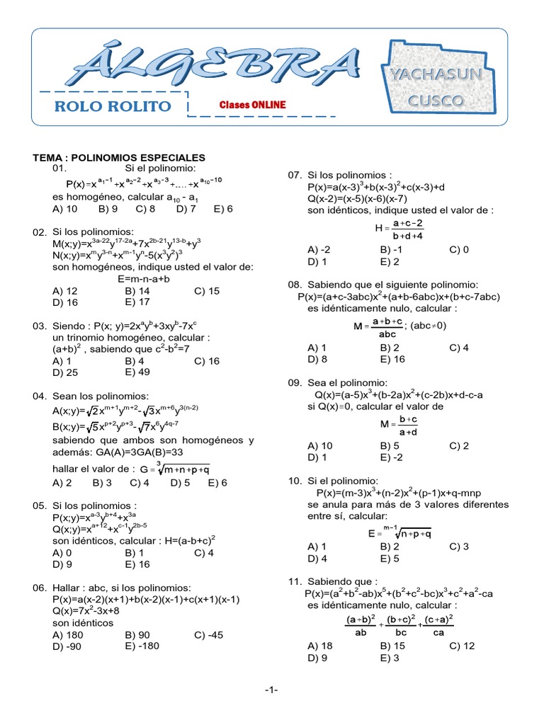 03 POLINOMIOS ESPECIALES y Ecuaciones Exponenciales | PDF | Matemáticas ...