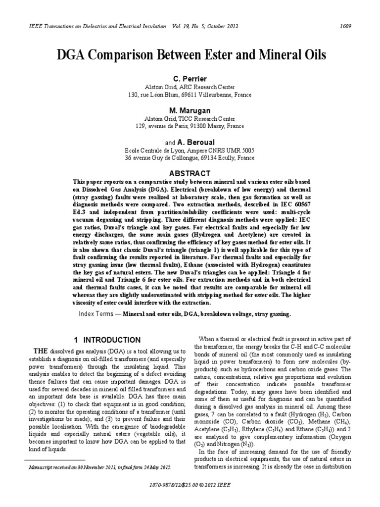 2012 Perrier2012 DGA Comparison Between Ester and Mineral Oils | PDF ...