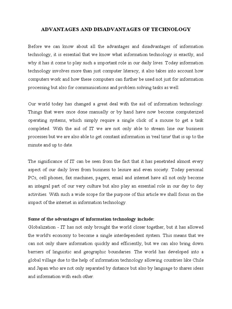 Advantages and Disadvantages of Technology | PDF | Information Technology | Information