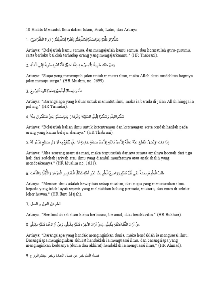 10 Hadits Menuntut Ilmu Dalam Islam | PDF
