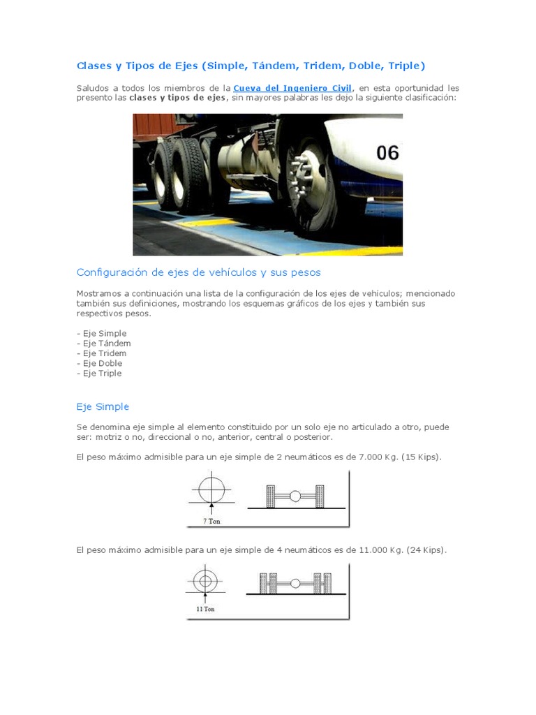 Clases y Tipos de Ejes (Simple, Tándem, Tridem, Doble, Triple) | PDF ...