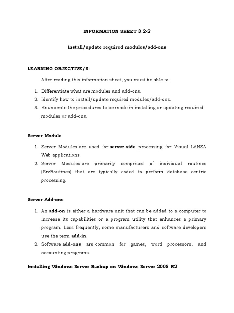 CSS - Info Sheet 3.2-2 - Installupdate Required Modules Add Ons | PDF | Microsoft Windows ...