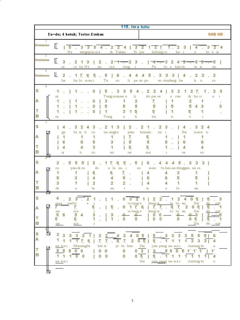 Partitur Lagu "Ima Tutu" | PDF