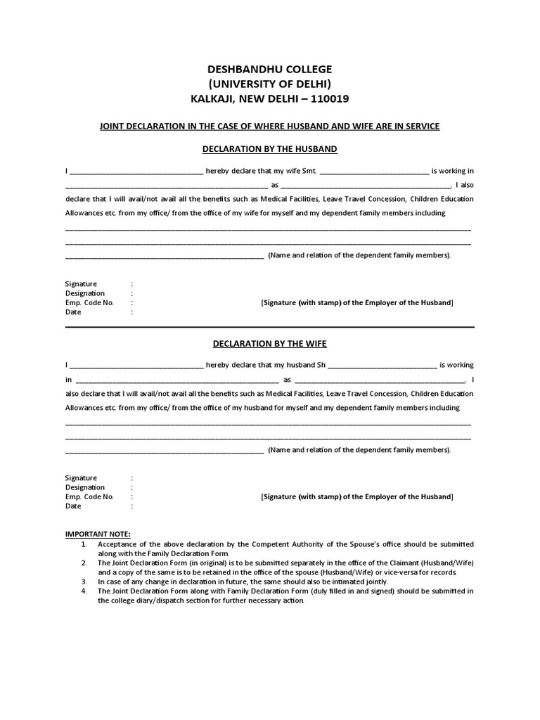 Joint Declaration in The Case of Where Husband and Wife Are in Service | PDF | Social ...