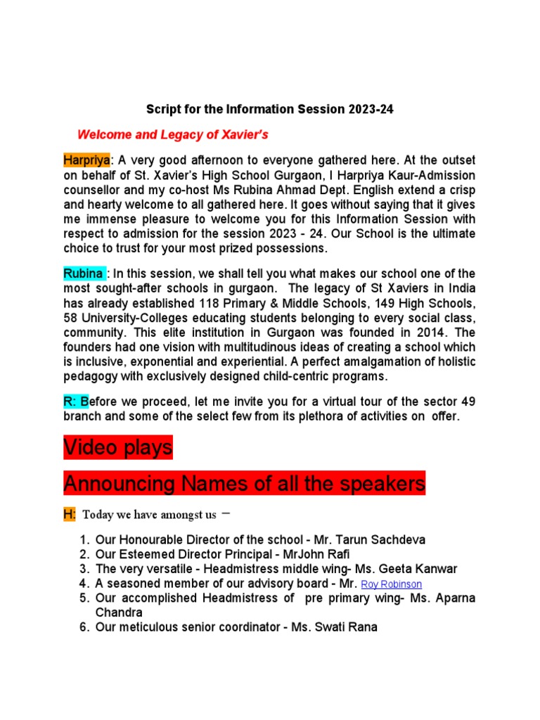 Script For The Information Session 2023-24 | PDF | Cognitive Science | Behavior Modification
