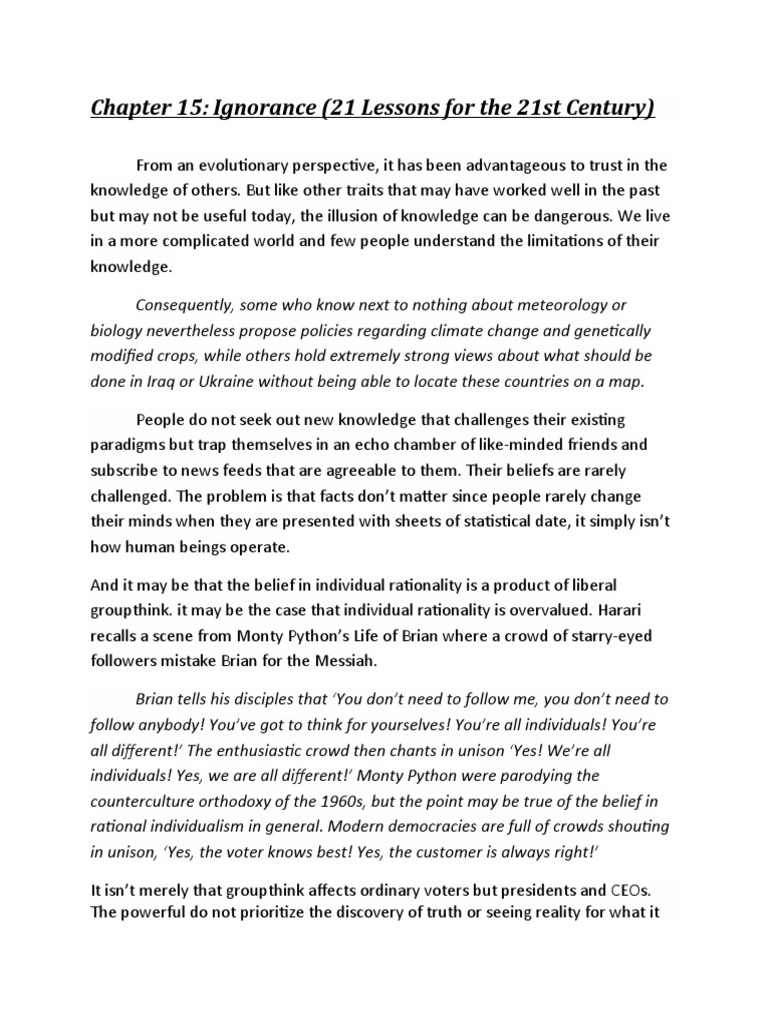 Chapter 15 IGNORANCE Summary | PDF | Knowledge | Rationality