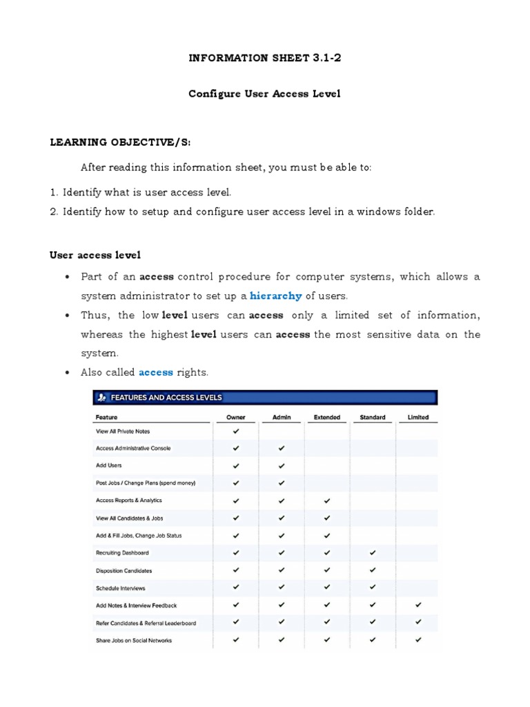 CSS - Info Sheet 3.1-2 - Configure User Access Level | PDF | Active ...
