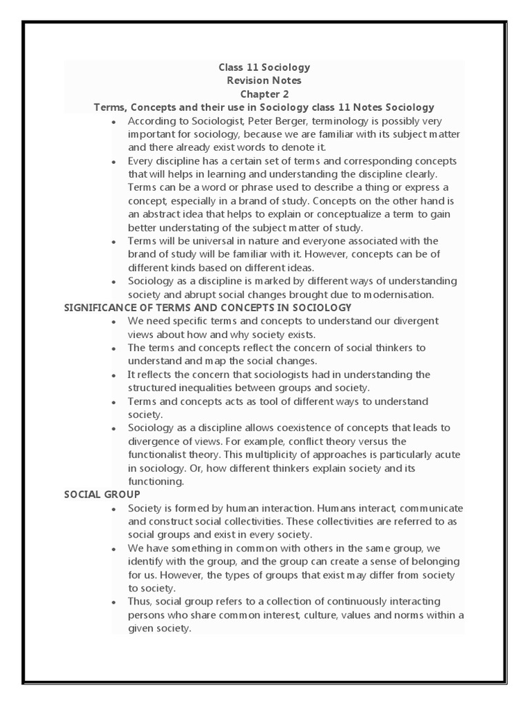 Class 11 Sociology CH 2 Notes. | PDF | Social Group | Sociology