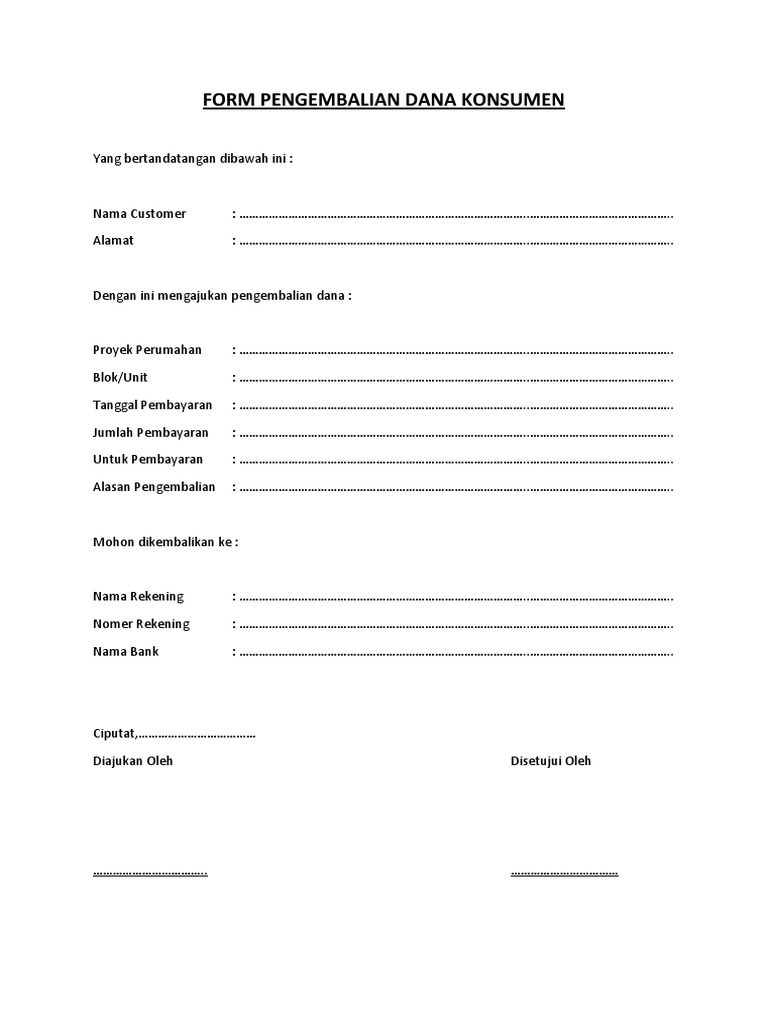 Form Pengembalian Dana Konsumen | PDF