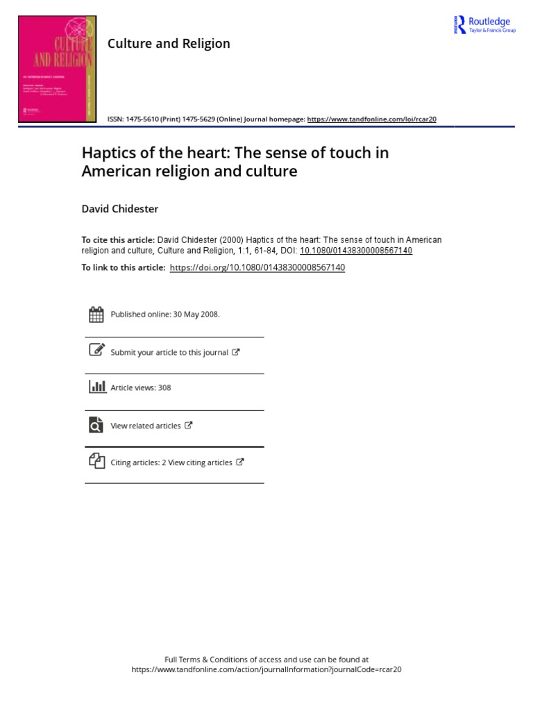 The Haptic Heart: Exploring Touch and Tactility in American Religion ...