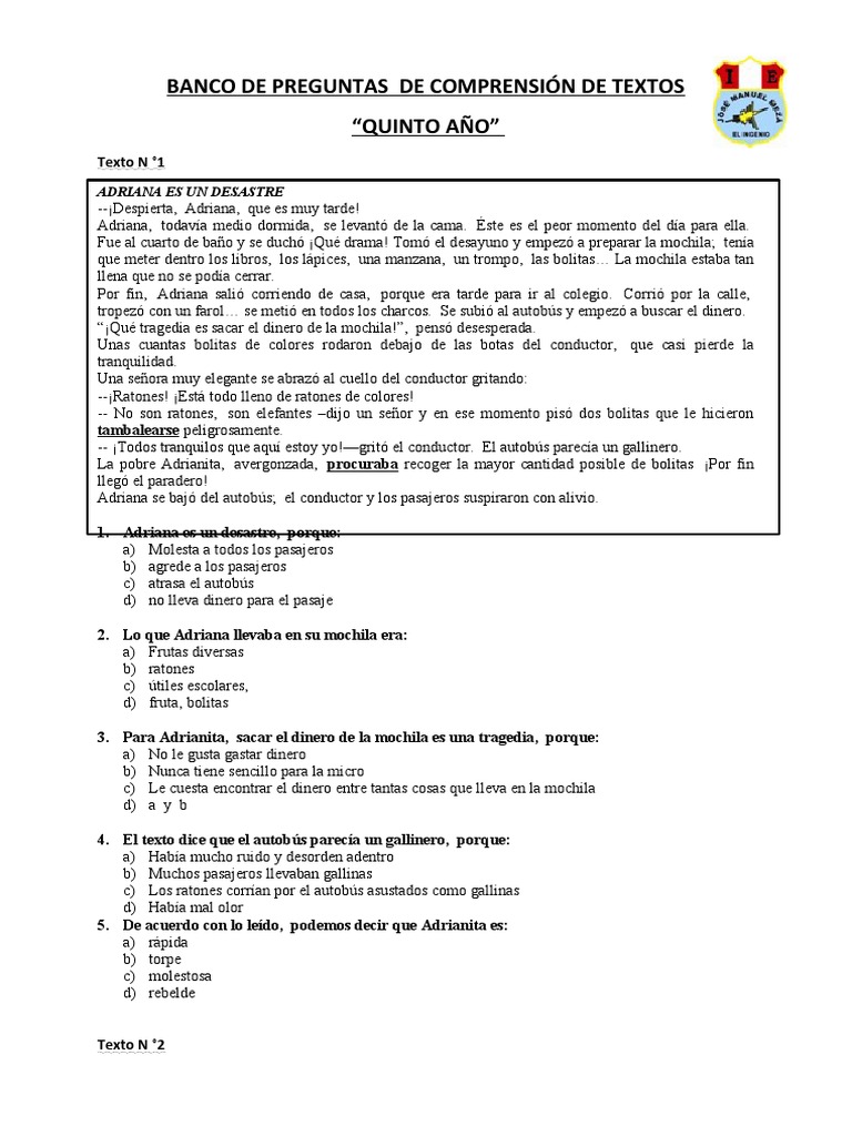 Preguntas de Comprensión Lectora para Secundaria | PDF | La energía ...