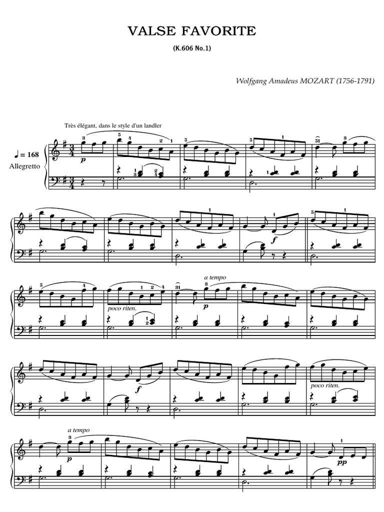 Valse Favorite | PDF | Classical Music | Wolfgang Amadeus Mozart