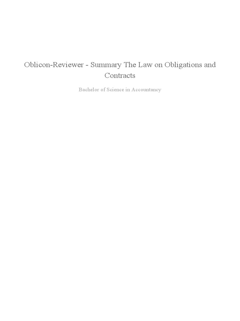 Oblicon Reviewer Summary The Law On Obligations and Contracts | PDF | Law Of Obligations ...