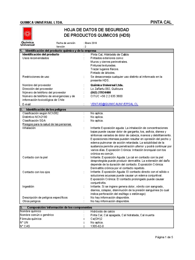 HDS Pintacal Quimica Universal | PDF | Agua | Calcio