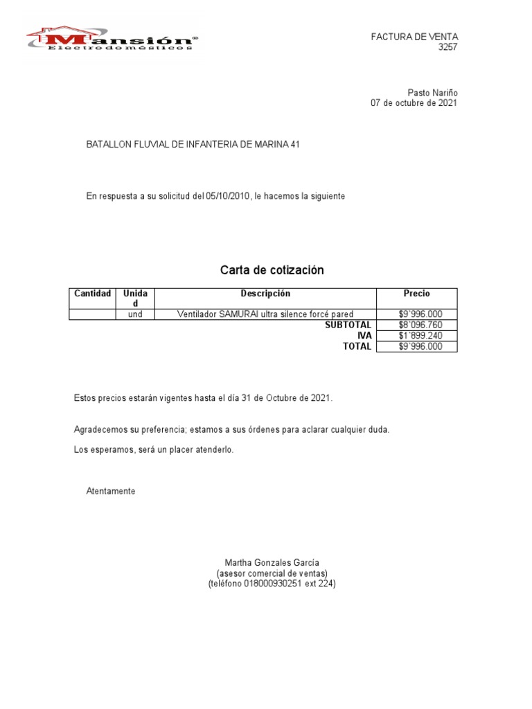 Carta de Cotización PLANTILLA | PDF
