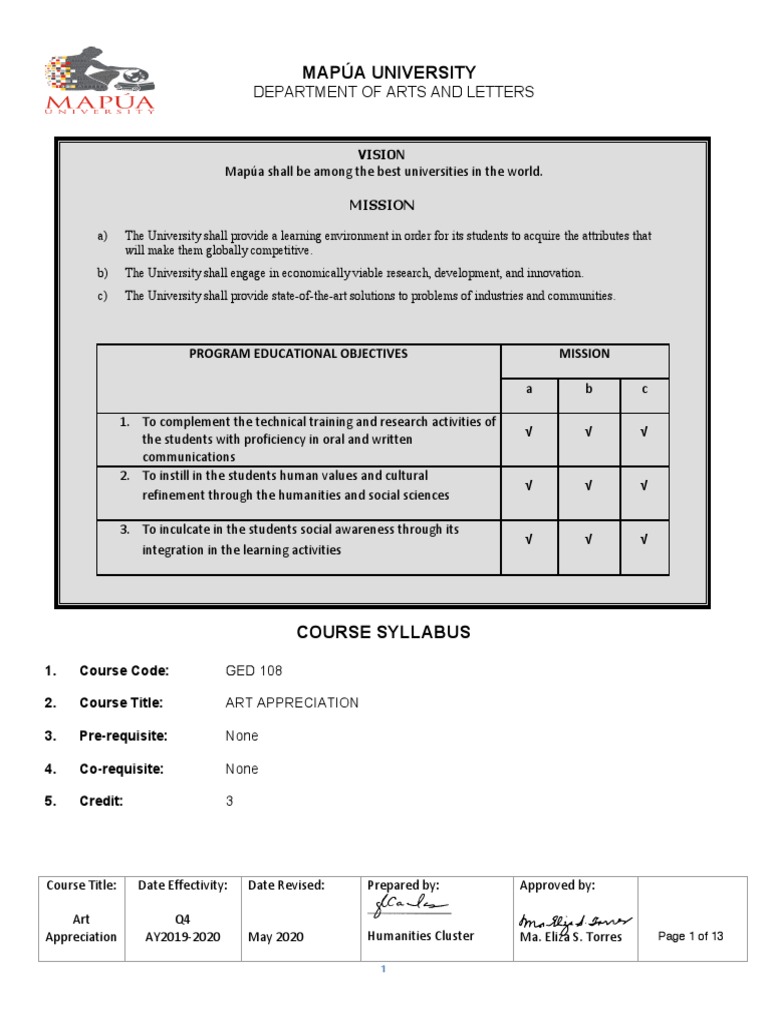 Updated q4-Ged108-Revised Syllabus - Tths Sched | PDF | Engineering ...