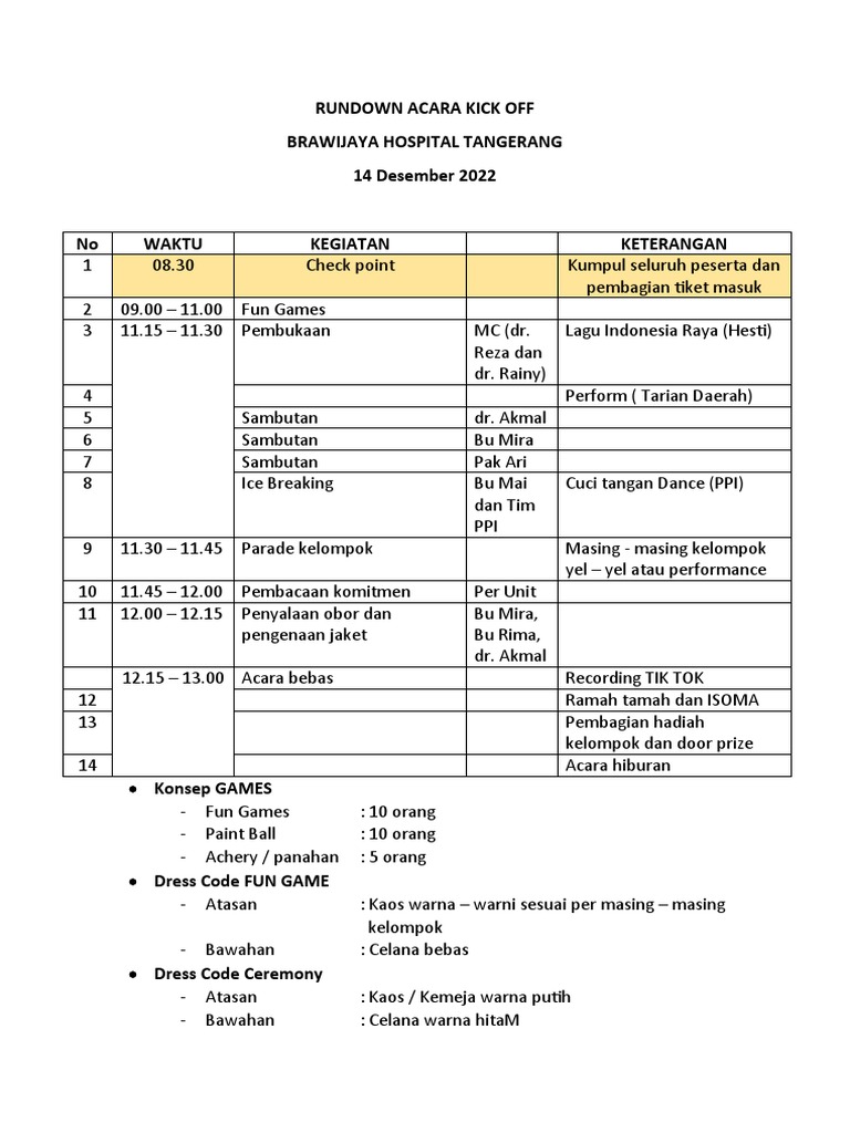 Rundown Acara Kick Off | PDF