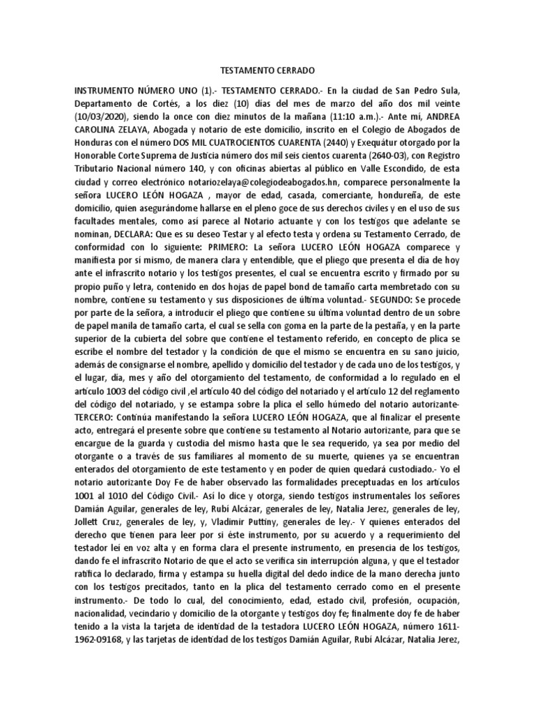 Ejemplo Testamento Cerrado | PDF | Justicia | Crimen y violencia