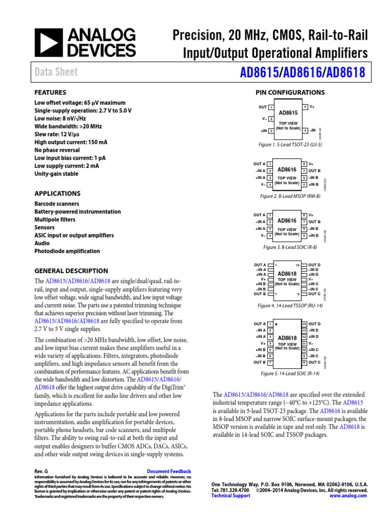 Ad8615 8616 8618 | PDF | Amplifier | Electromagnetism