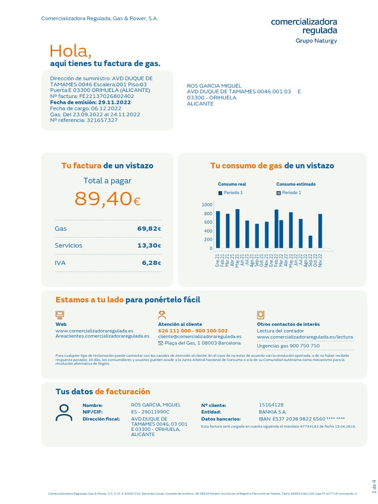 Factura de Gas: Resumen y Detalles | PDF | Economias | Cantidades fisicas