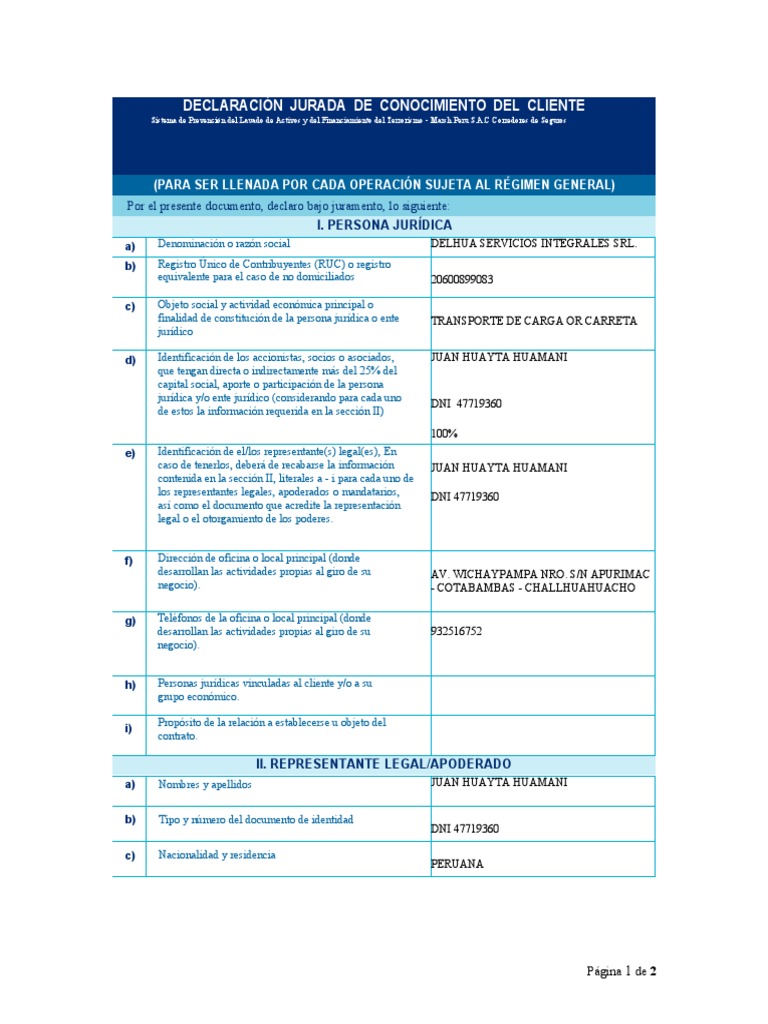 C - Declaración Jurada de Conocimiento Del Cliente | PDF | Gobierno